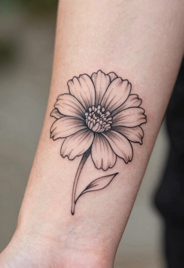 12 Black and White Marigold Flower Tattoo Ideas Elegant - Shadow Line ...