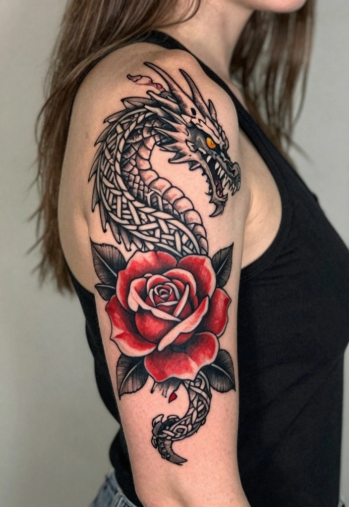 14 Dragon and Flower Tattoo Ideas for Women: Power Meets Beauty ...
